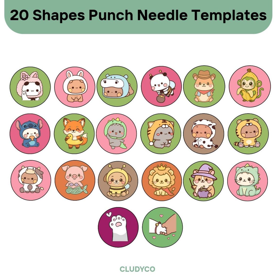 Cute Animal Punch Needle Templates: Coaster, Keychain, Mug Rug ...