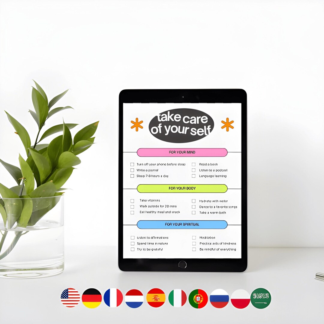 Self-care Planner Printable A4 PDF Editable Canva Bold Grey Checklist ...