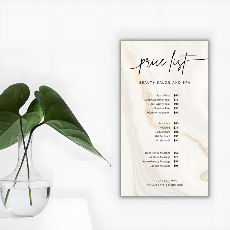 Spa Price List Template Beige Gold Editable Salon Service Menu Canva ...