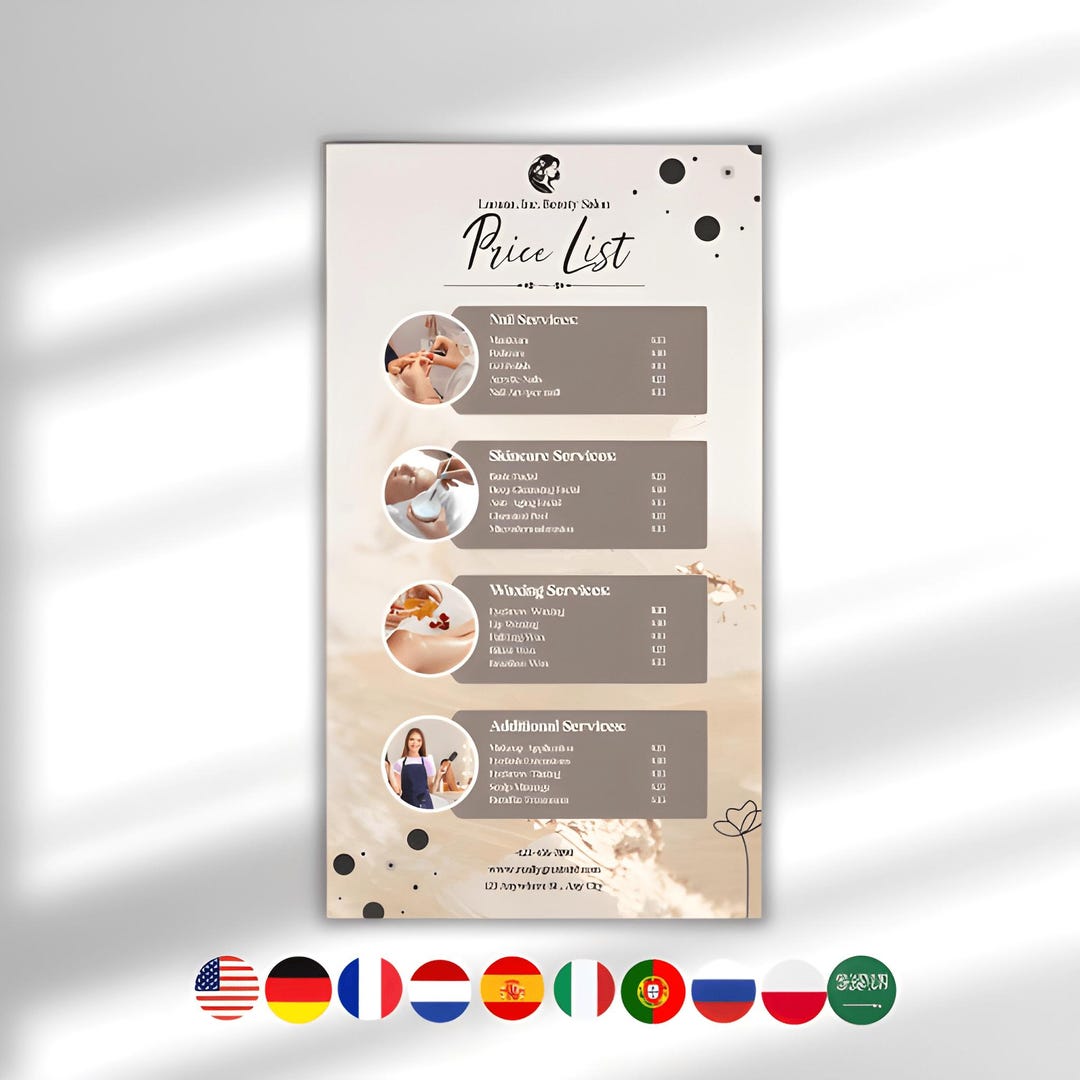 Salon Price Menu Template Printable Canva Editable Simple Modern Design ...