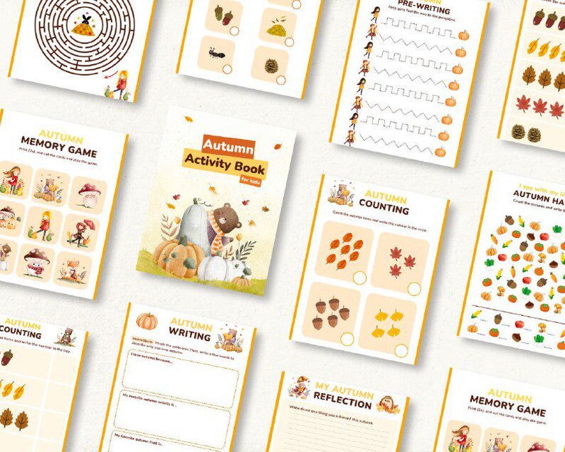 Fall Activity Book: Autumn Coloring Pages - Printable Worksheets - Etsy