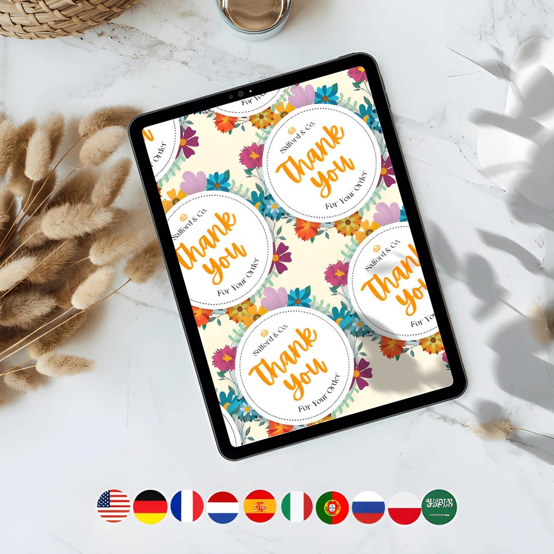 Yellow Thank You Circle Sticker – Bright Floral Packaging Label - Etsy