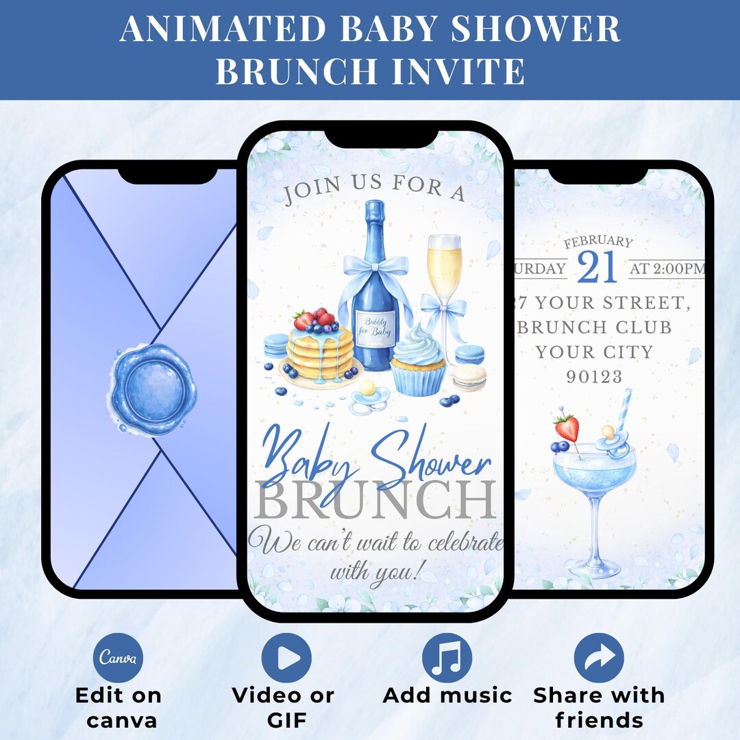 Animated Baby Shower Brunch Invitation Boy, Blue Brunch Baby Shower ...