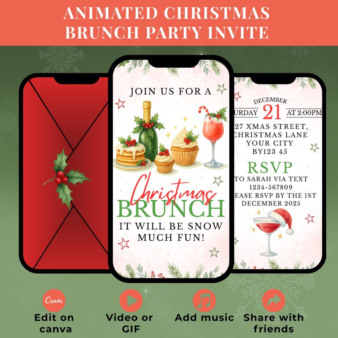 Animated Christmas Brunch Invitation | Mobile Holiday Brunch Party ...