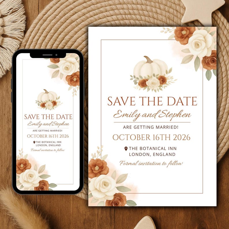 Editable Fall Save the Date Invite Template, Pumpkin Wedding Invitation ...