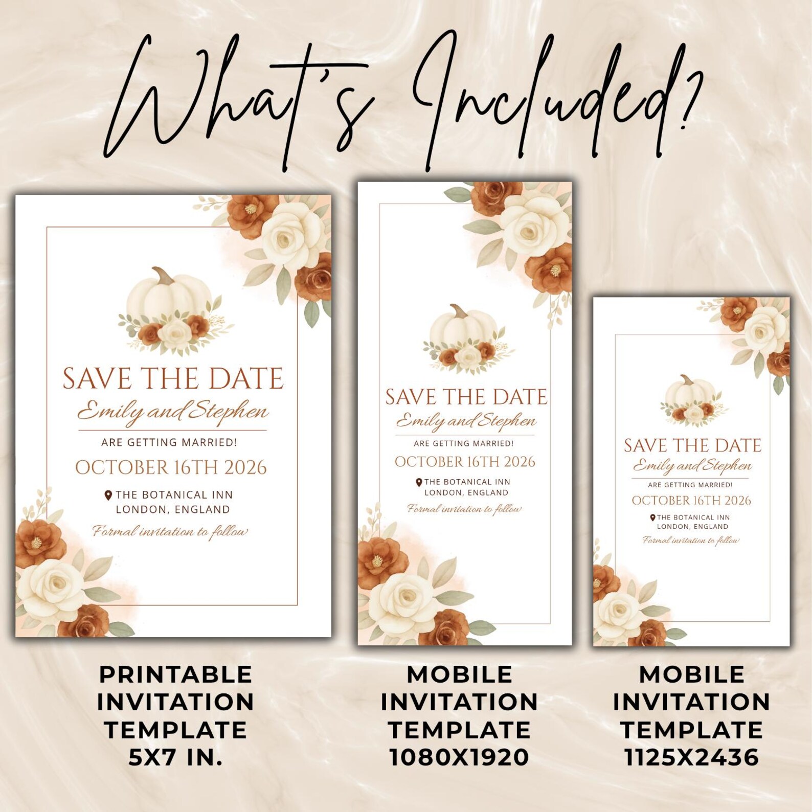 Editable Fall Save the Date Invite Template, Pumpkin Wedding Invitation ...