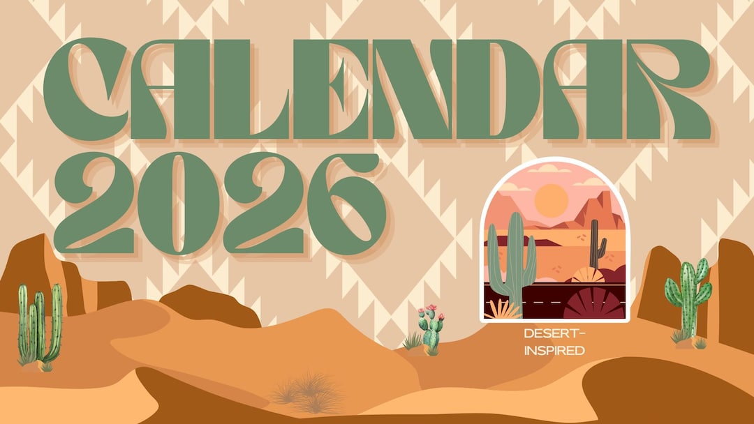 Printable Desert Calendar 2026: Southwestern Theme (PDF Download 11x8 ...