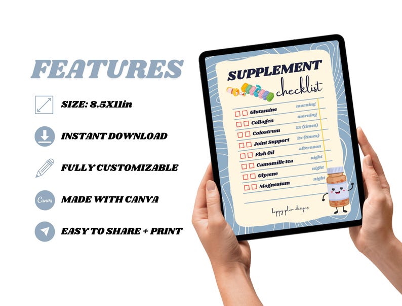 Vitamins and Supplement Checklist for ADHD | Digital Tracker Template ...