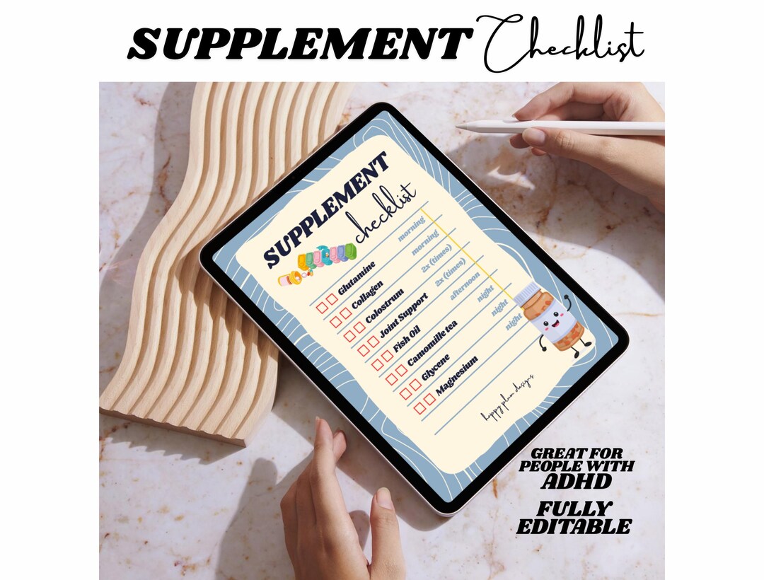 Vitamins and Supplement Checklist for ADHD | Digital Tracker Template ...