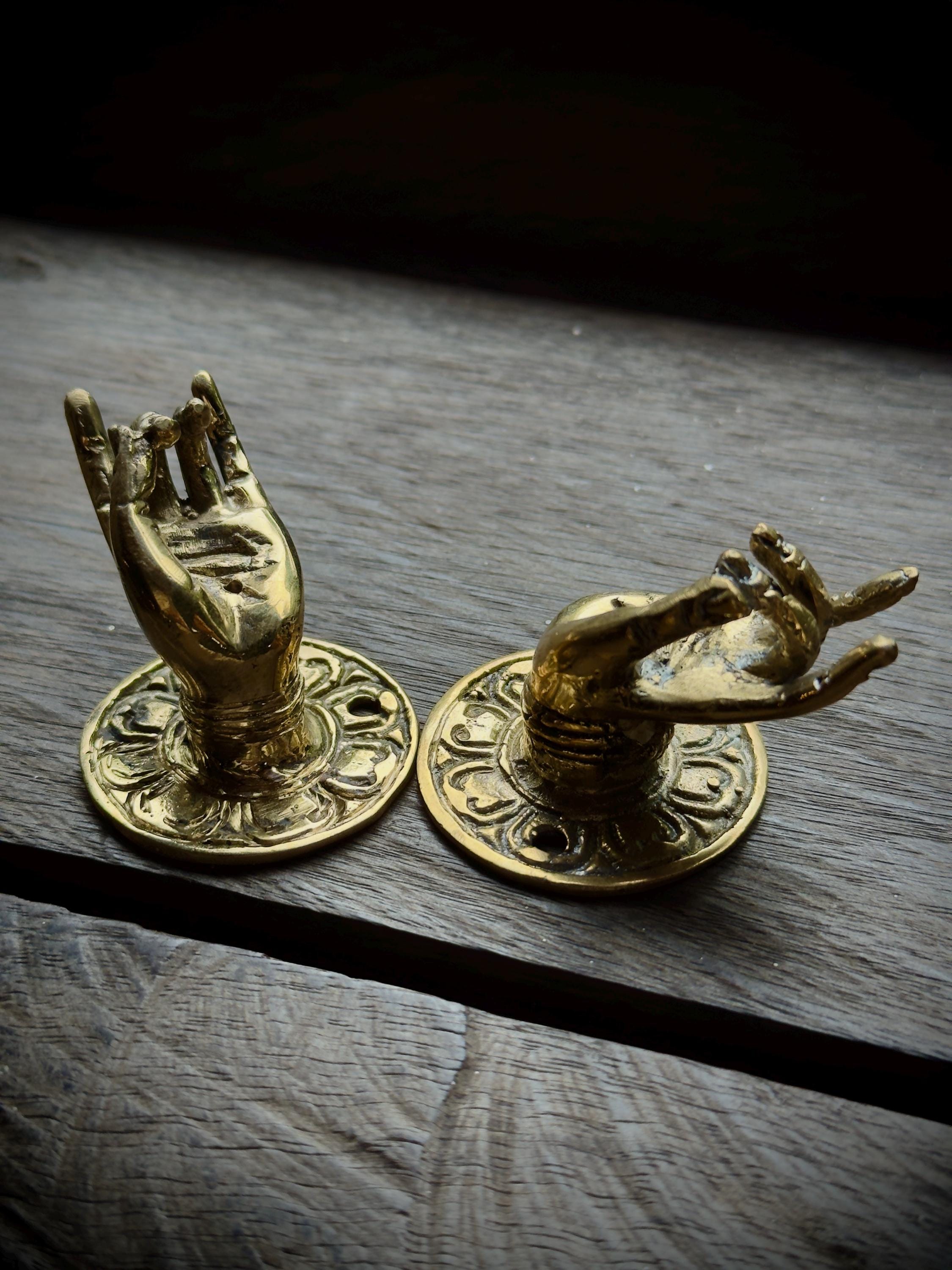 Handmade Bali Mudra Hand Hook Solid Brass Wall Hanger Yoga Decor Knob ...