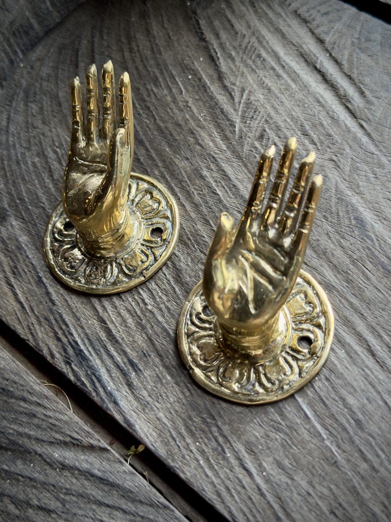 Brass Bali Hand Hook Wall Decor Yoga Studio Towel Rack Door Knob Hanger ...