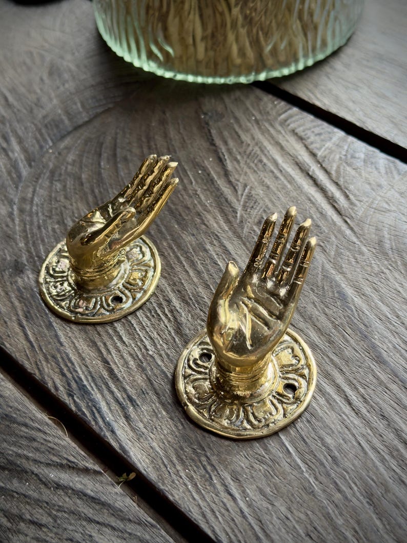 Brass Bali Hand Hook Wall Decor Yoga Studio Towel Rack Door Knob Hanger ...