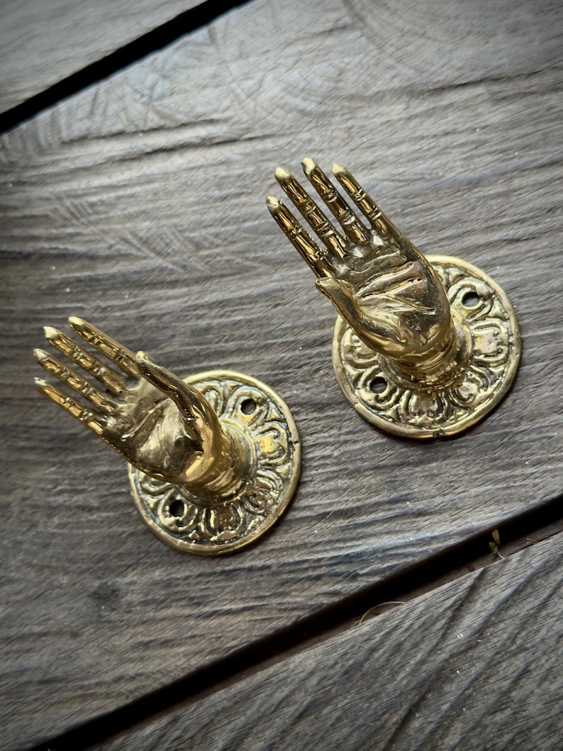 Brass Bali Hand Hook Wall Decor Yoga Studio Towel Rack Door Knob Hanger ...