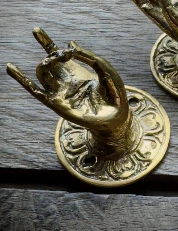 Handmade Bali Mudra Hand Hook Solid Brass Wall Hanger Yoga Decor Knob ...