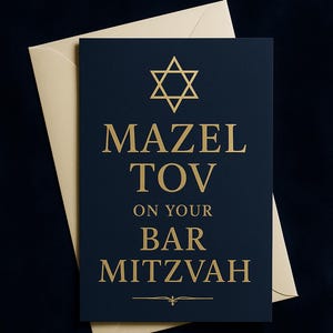 Bar Mitzvah Card: Jewish Mazel Tov, Gold Star of David (PDF & JPG ...