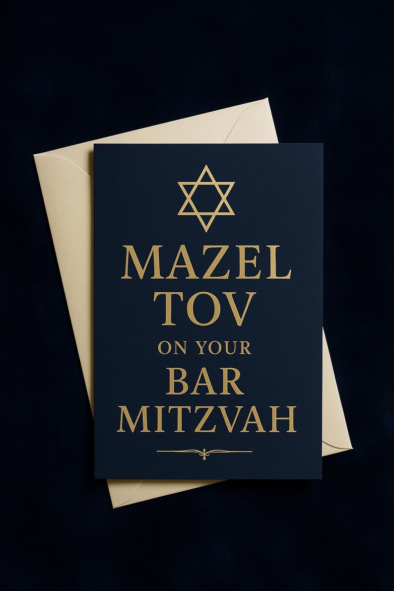 Bar Mitzvah Card: Jewish Mazel Tov, Gold Star of David (PDF & JPG ...