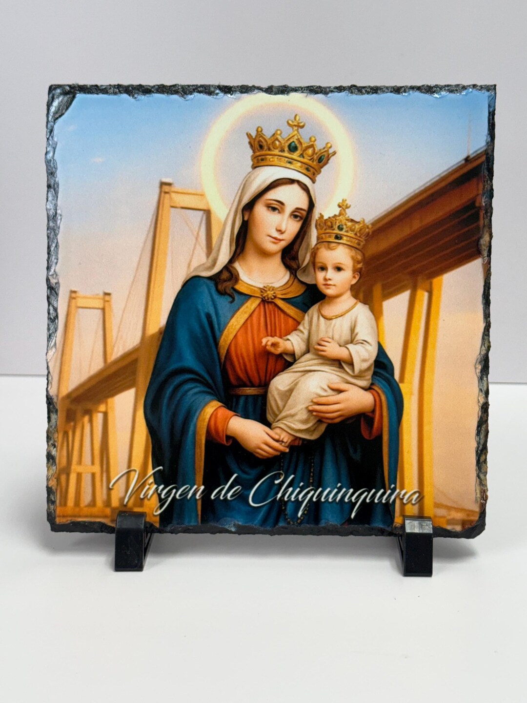 Virgin of Chiquinquira Fine Stone Rock Slate 7.5 X 7.5 Maracaibo Bridge ...