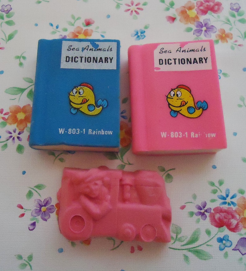 Three 80s Cute Erasers.dictionary and Train - Etsy