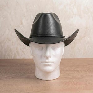 Black Leather Cowboy Hat – Western Outback Rodeo Ranch Hat for Men ...