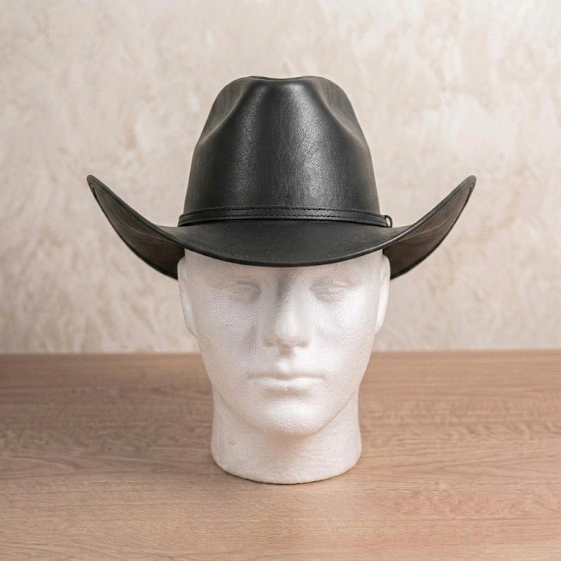 Black Leather Cowboy Hat – Western Outback Rodeo Ranch Hat for Men ...