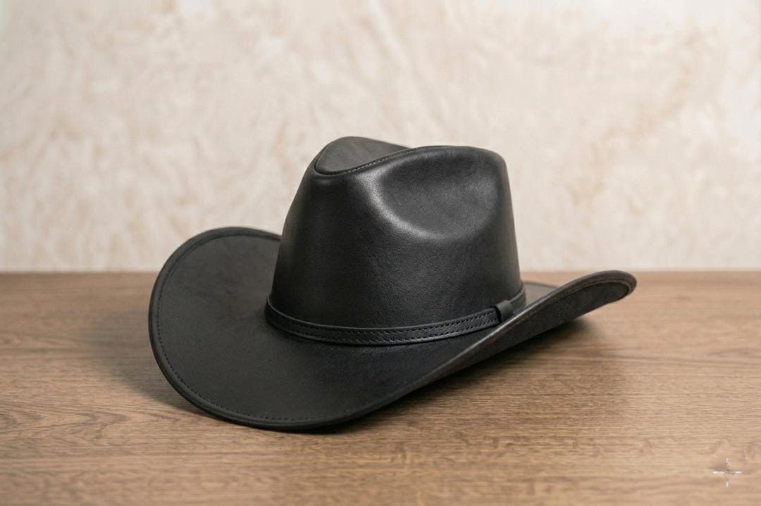 Black Leather Cowboy Hat – Western Outback Rodeo Ranch Hat for Men ...