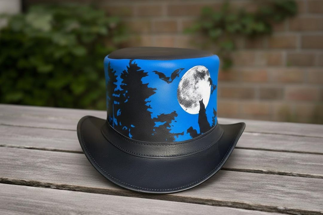 Steampunk Leather Top Hat – Gothic Moon Forest Bats Cosplay Hat - Etsy