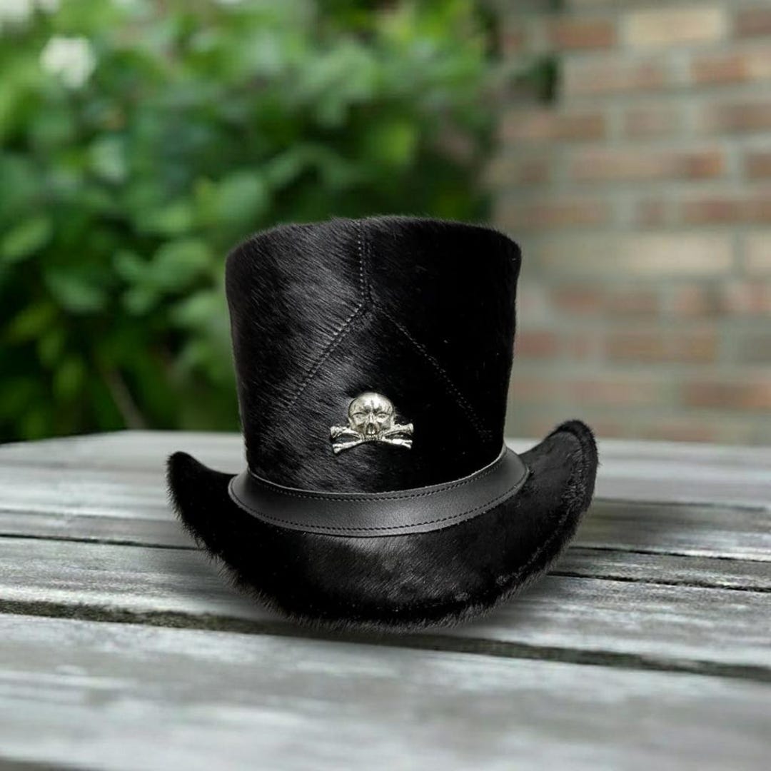 Black Fur Gothic Top Hat With Skull Emblem – Steampunk Victorian ...