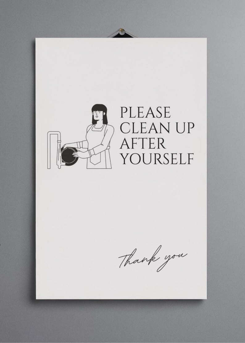 Clean up After Yourself Sign Printable – Minimalist Kitchen Rules Sign ...
