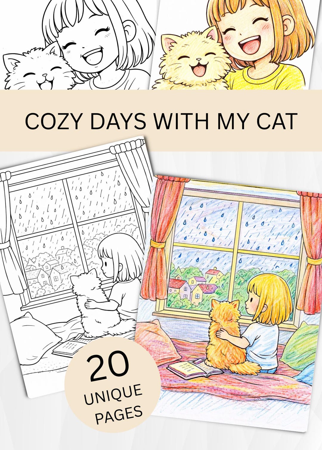 Calm Coloring Book – Cozy Girl and Cat Story Coloring Pages – Printable ...