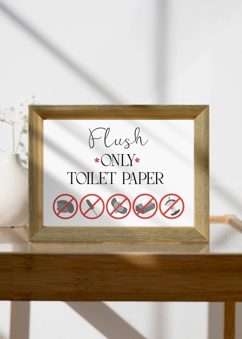 Flush Toilet Paper Only Sign Printable — Airbnb Restroom Sign - Etsy