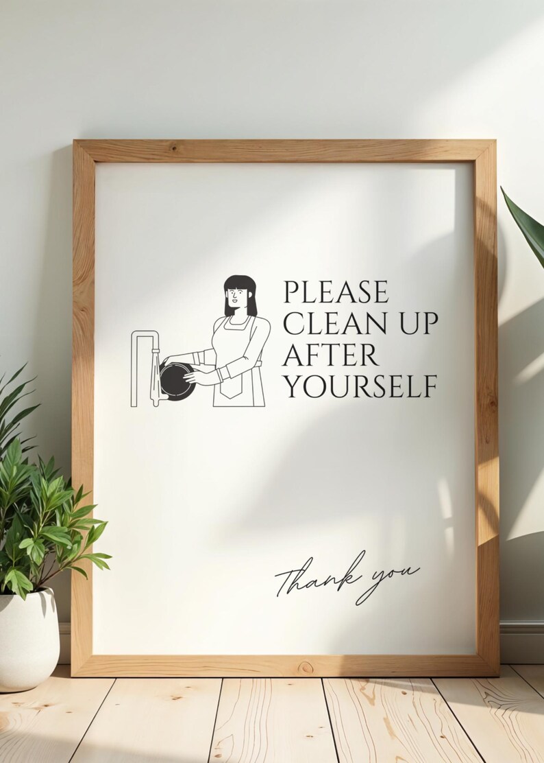 Clean up After Yourself Sign Printable – Minimalist Kitchen Rules Sign ...