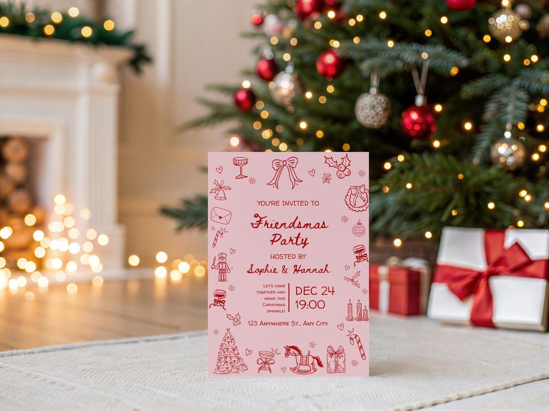 Friendsmas Party Invitation: Doodle Holiday Invite (digital Download ...
