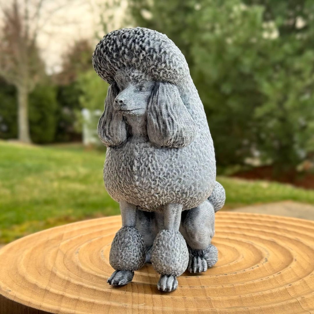 Concrete Poodle Dog Statue Elegant Pet Sculpture Garden Decor Cement ...