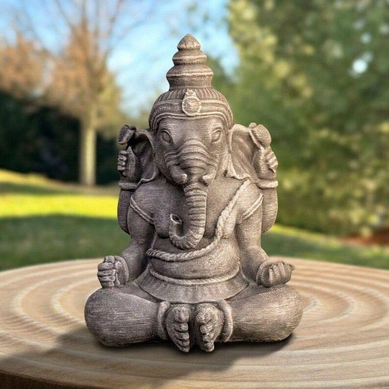 Meditating Ganesha Statue Stone Sitting Ganesha Figurine Outdoor ...