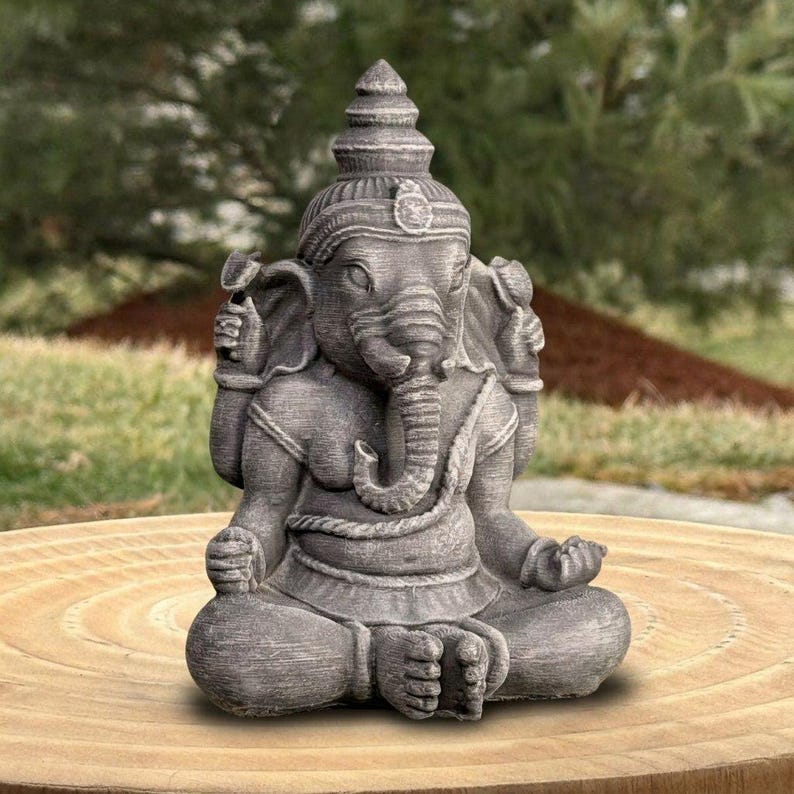 Meditating Ganesha Statue Stone Sitting Ganesha Figurine Outdoor ...