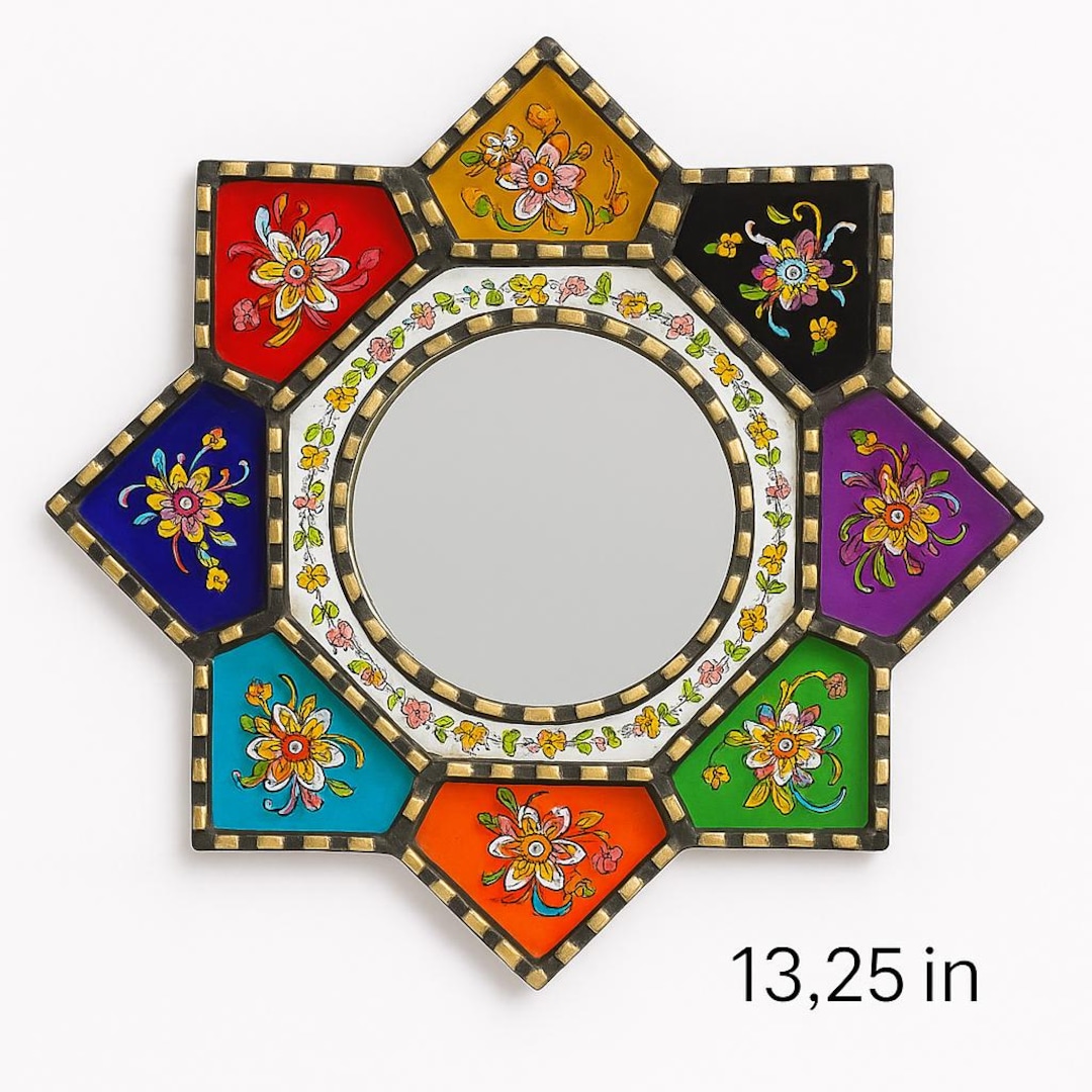 Hand-painted Peruvian Star Mirror - Colorful Andean Folk Art Wall Decor ...