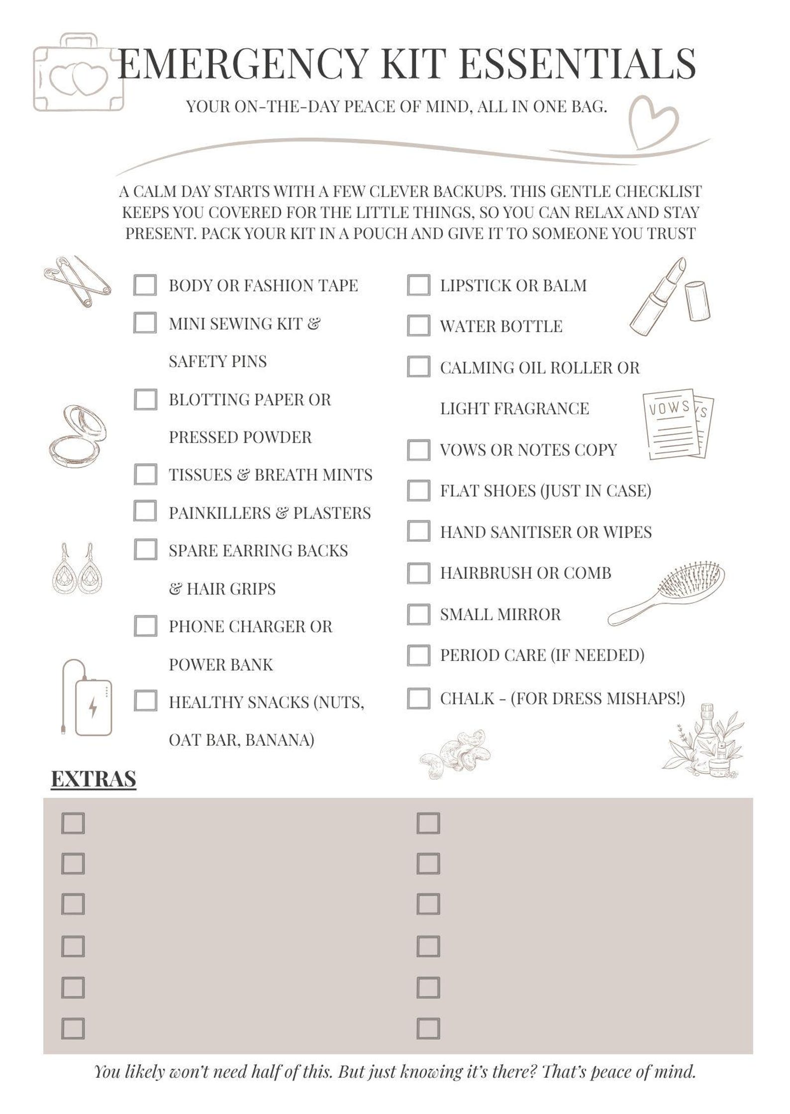 Wedding Emergency Kit Checklist: Editable Bridal Essentials (PDF ...