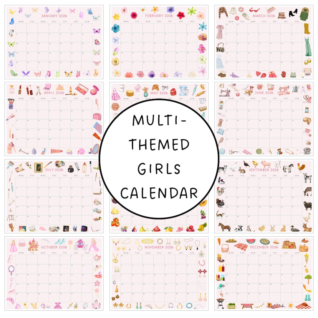 2026 Printable Multi-themed Little Girls Monthly Calendar - Etsy Canada