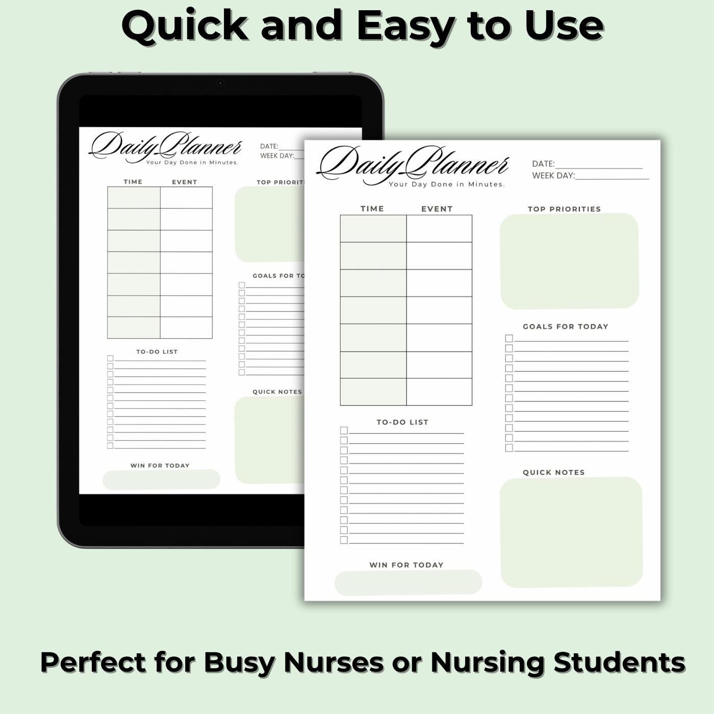 Nurse Daily Planner Printable: Quick Shift Organizer (PDF Download - Etsy