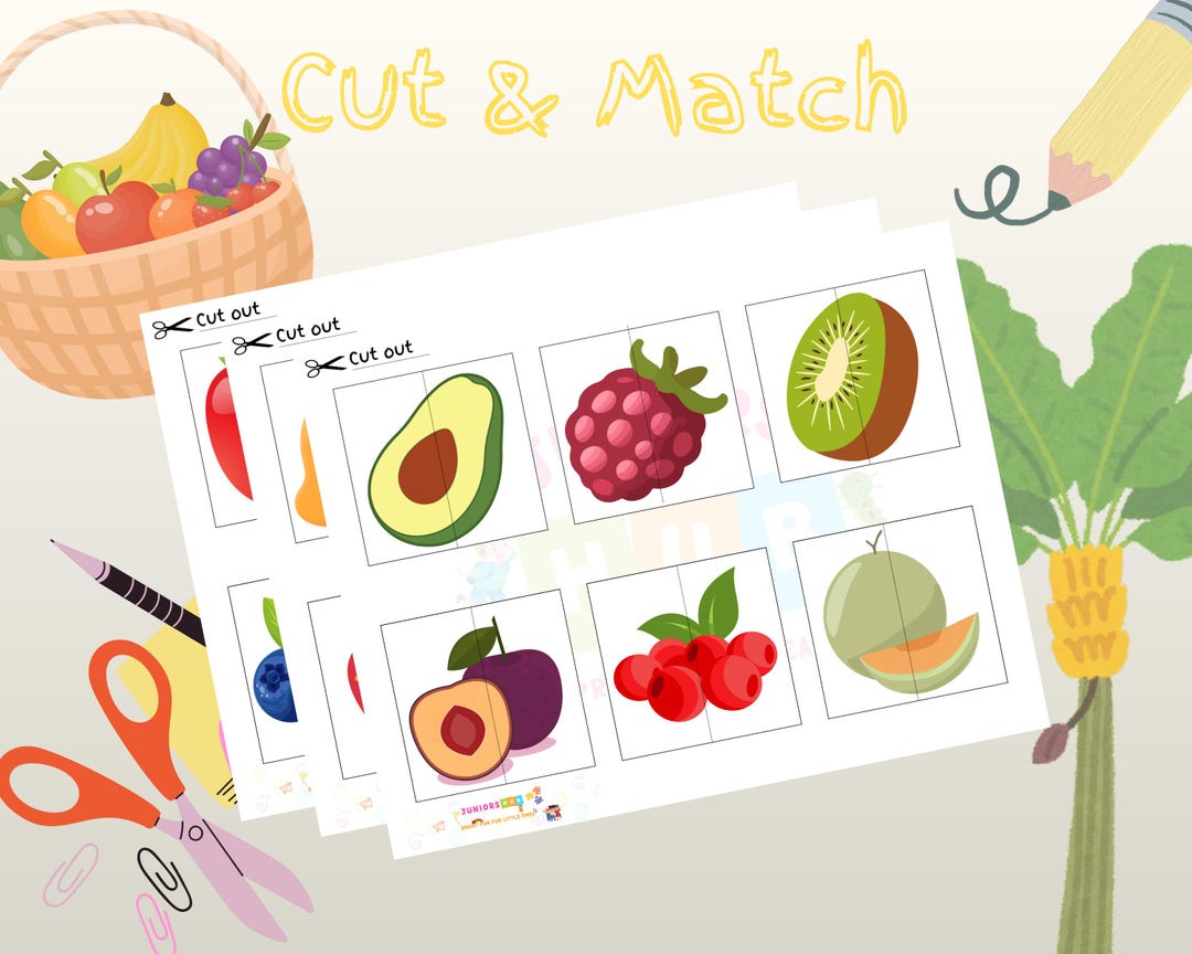 Fruits Cut and Match Activity for Kids | Preschool Matching Printable ...