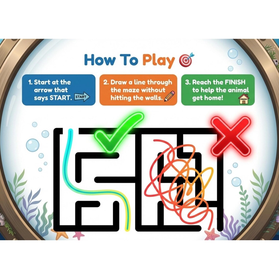 Ocean Animals Maze Printable for Kids | Under the Sea Maze Activity ...