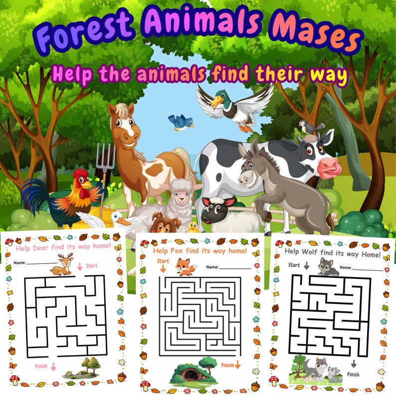 Animal Maze Printable for Kids | 10 Fun Animal Mazes | Preschool ...