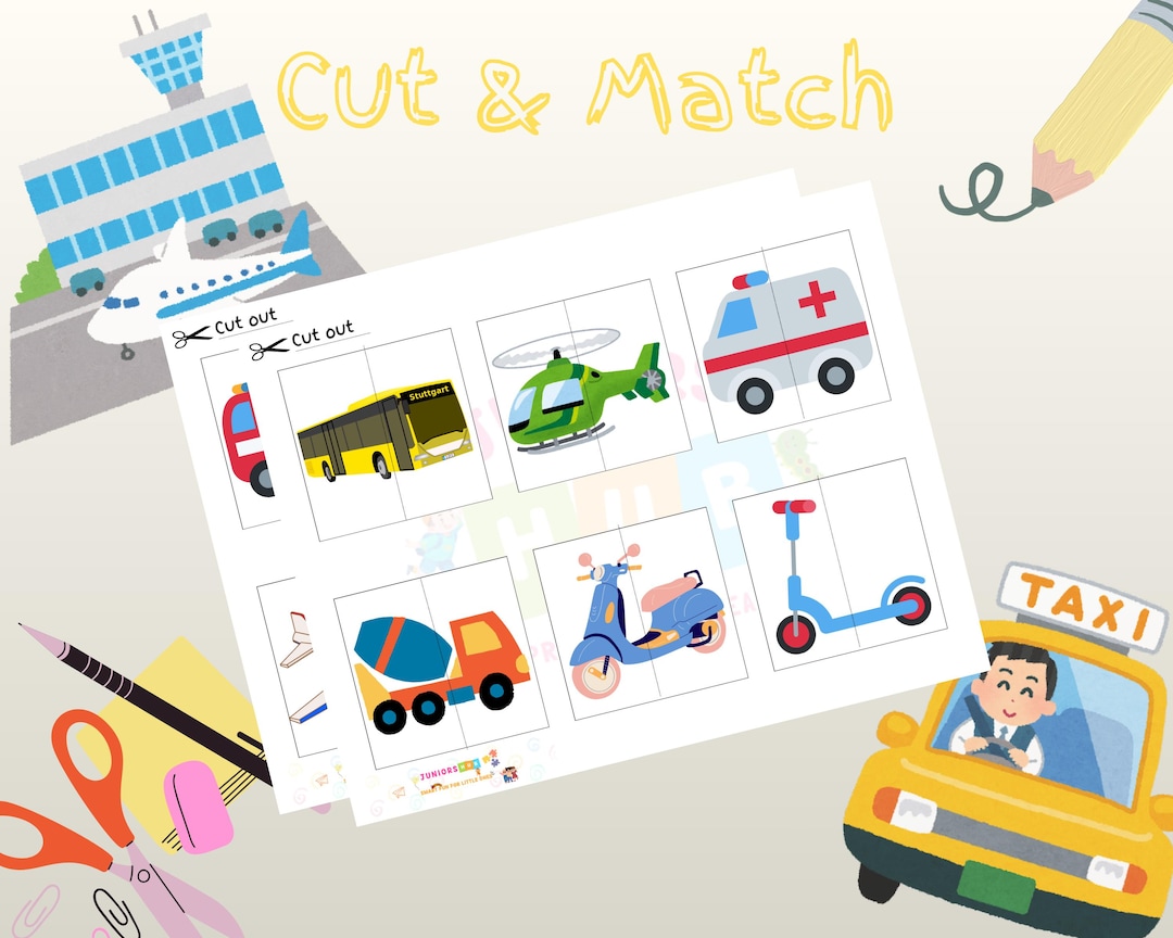 Cut and Match Vehicles Activity for Kids | Transportation Matching ...