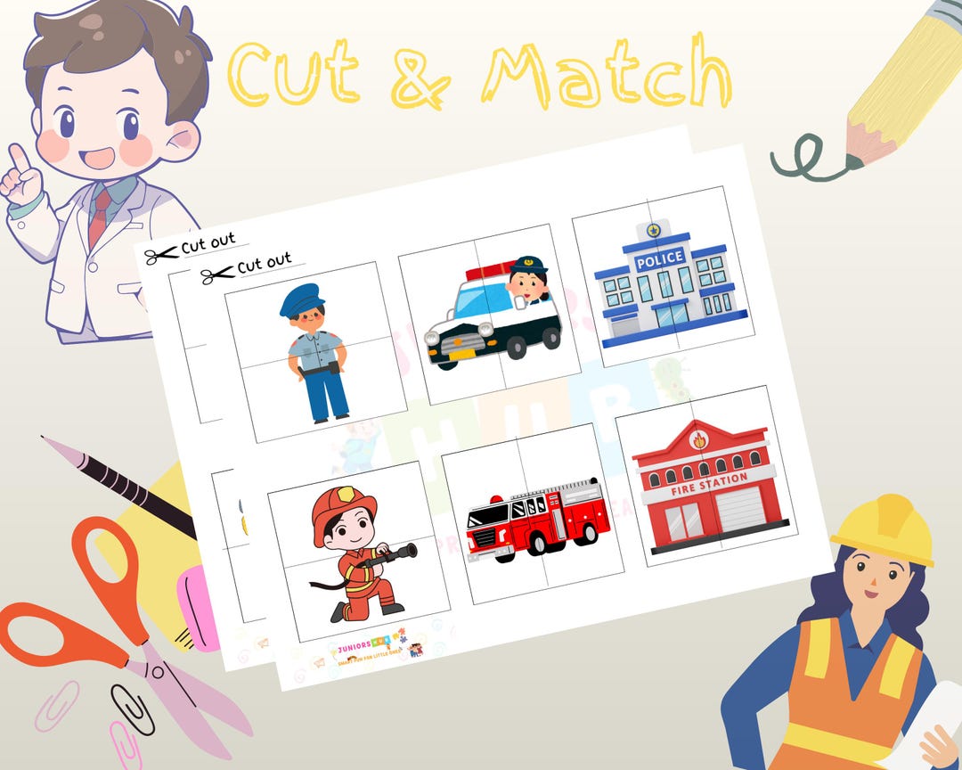 Occupations Cut and Match Activity for Kids | Community Helpers ...
