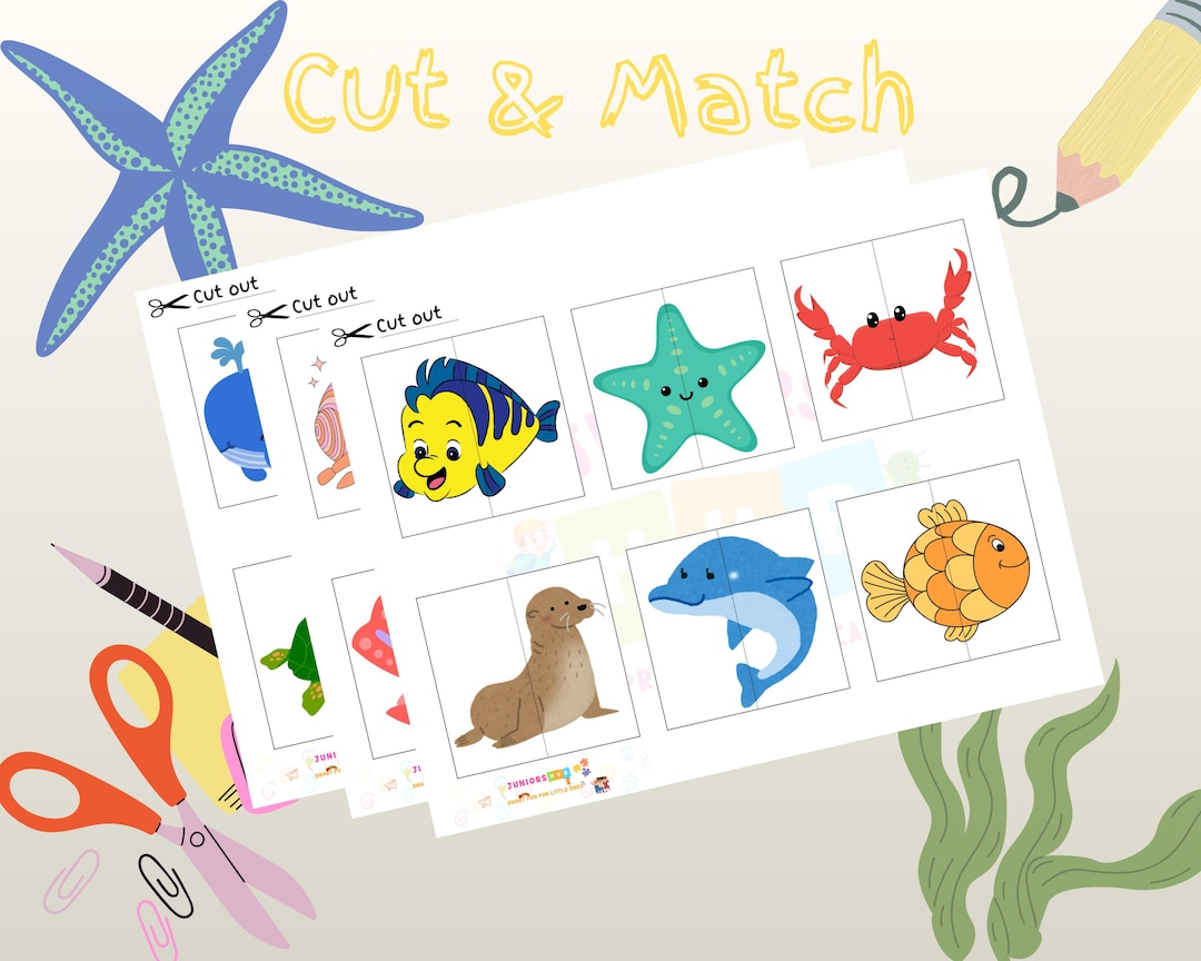 Sea Animals Cut and Match Activity for Kids | Ocean Preschool Printable ...