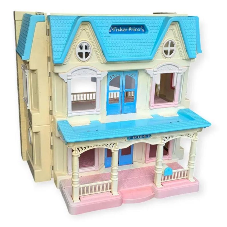 Vintage Fisher-price Loving Family Living Room Lot – Dollhouse 6364 Blue Roof + Dream House ...