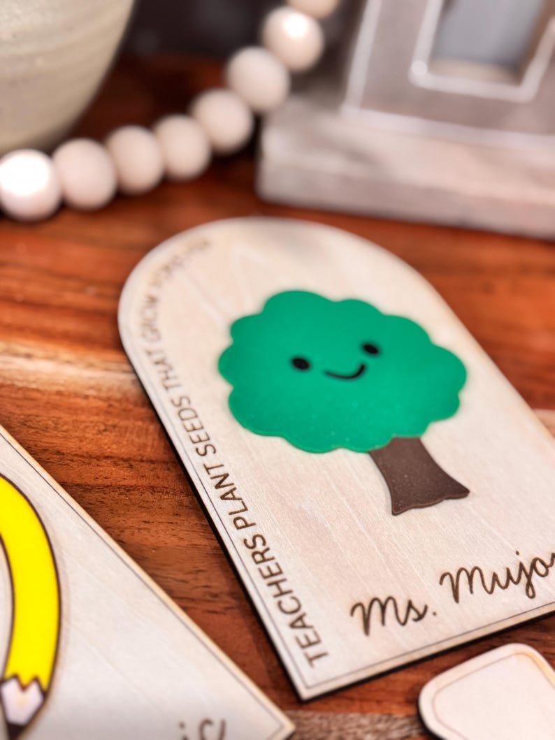 Personalized Teacher Desk Decor | Laser-cut Wooden Sign, Custom Name ...