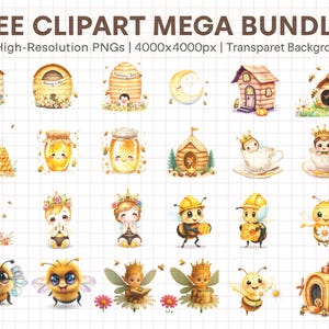 55 PNG Bee Clipart Bundle Set | New Store Promotion | Cute Bumblebee ...