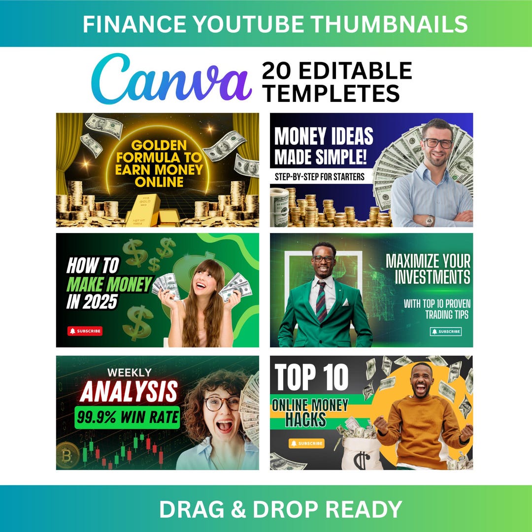 Finance Youtube Thumbnails – 20 Canva Templates (editable) - Etsy