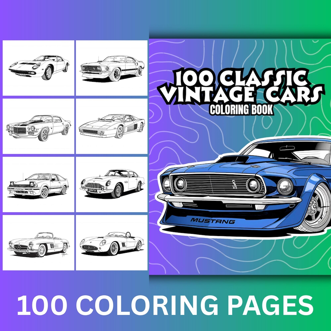 100 Classic Vintage Cars Coloring Book | Automotive History (PDF, JPG ...